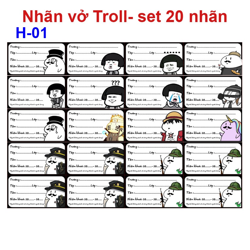 Troll meme notebook labels (with pre-adhesive stickers, set of 20 ...
