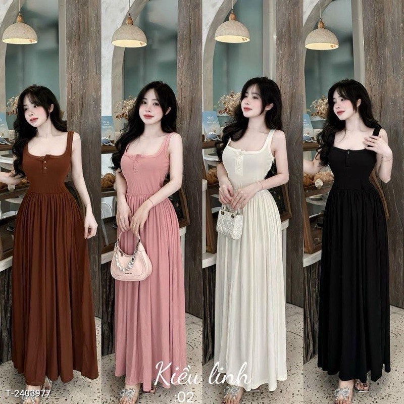 Maxi Dress Spread Three-Hole Ribbed Dress With lz Button | Shopee ...