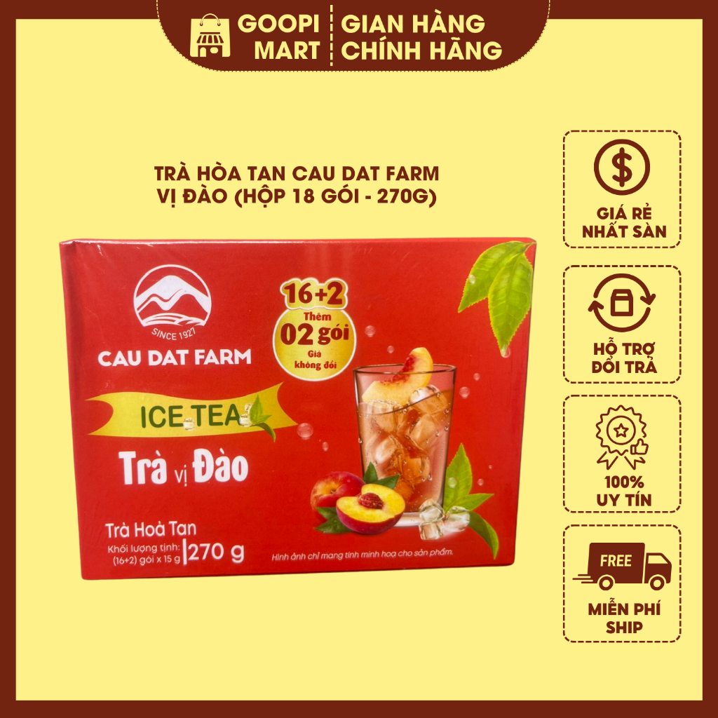 Cau Dat Farm Instant Tea (Box of 18 Packs) Peach / Lemon Flavor ...