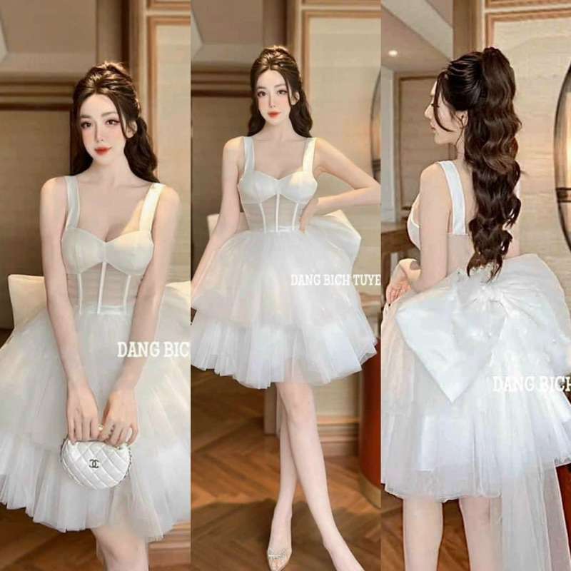 Layered princess dress with ribbed bow - going to parties, birthdays ...