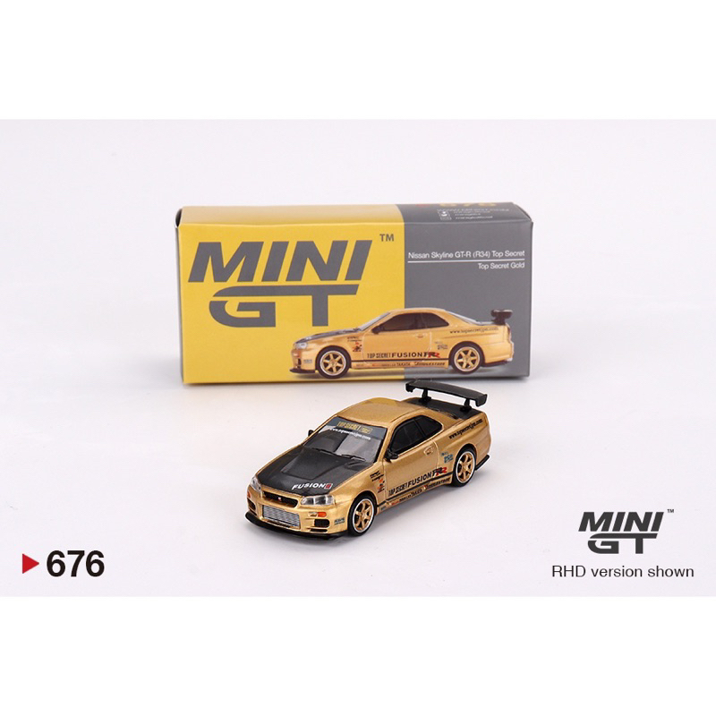 1:64 Mini GT Nissan Skyline GT-R R34 Model Car Top Secret Gold Japan ...