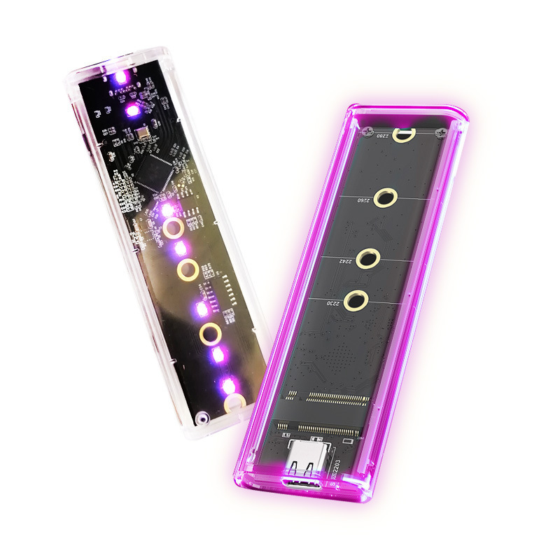 M2 hard drive box transparent color changing light m2 NVME NGFF/NVME ...