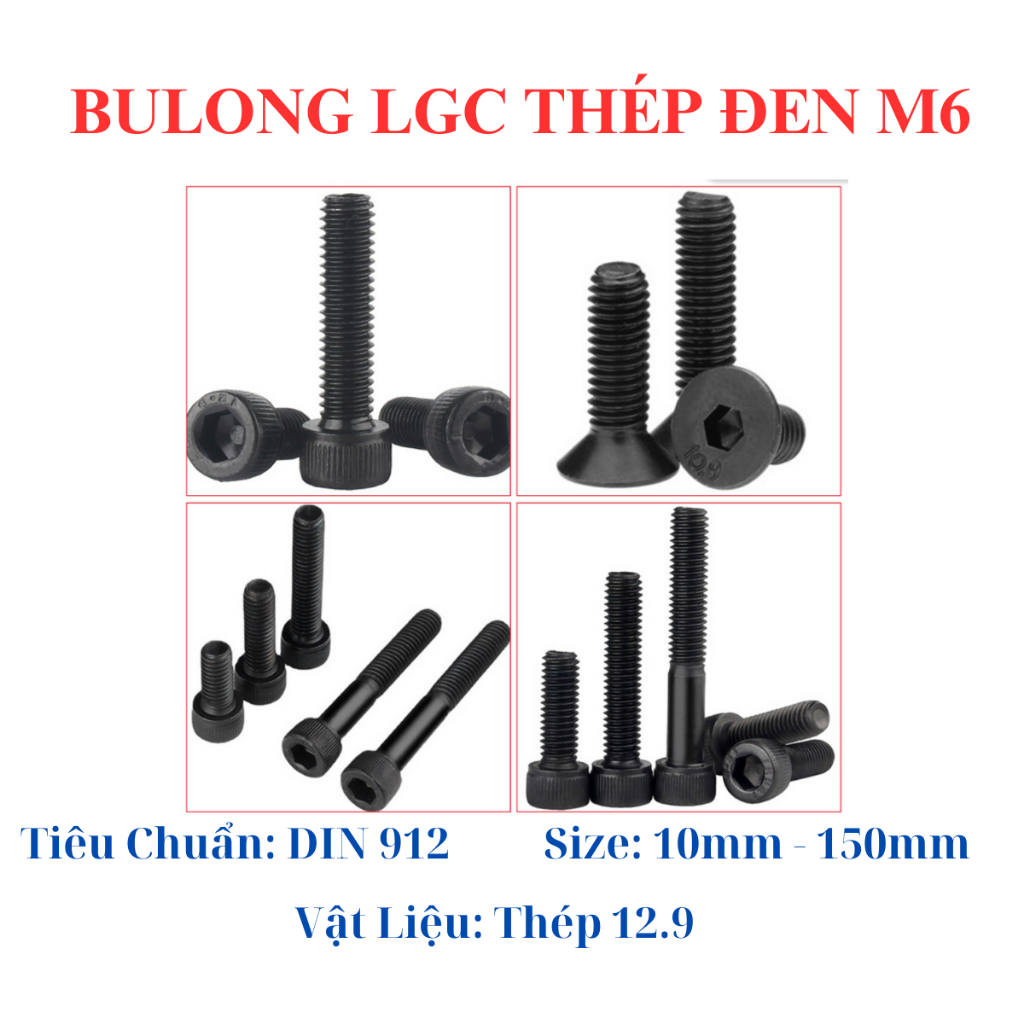 Hexagonal countersunk bolt with M6 black steel cylindrical head, all ...