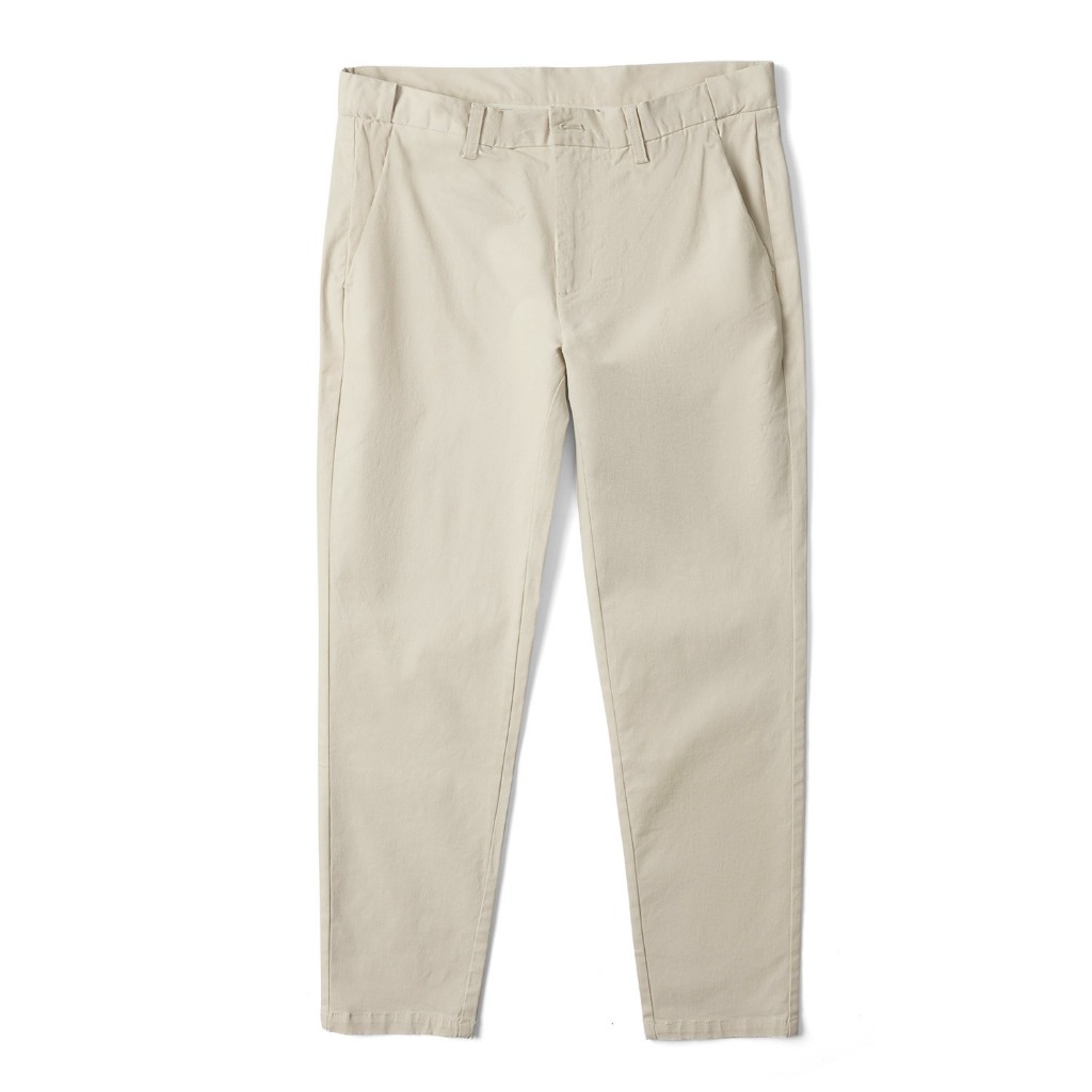 Khaki pants with hidden elastic waist, straight leg, standard form ...
