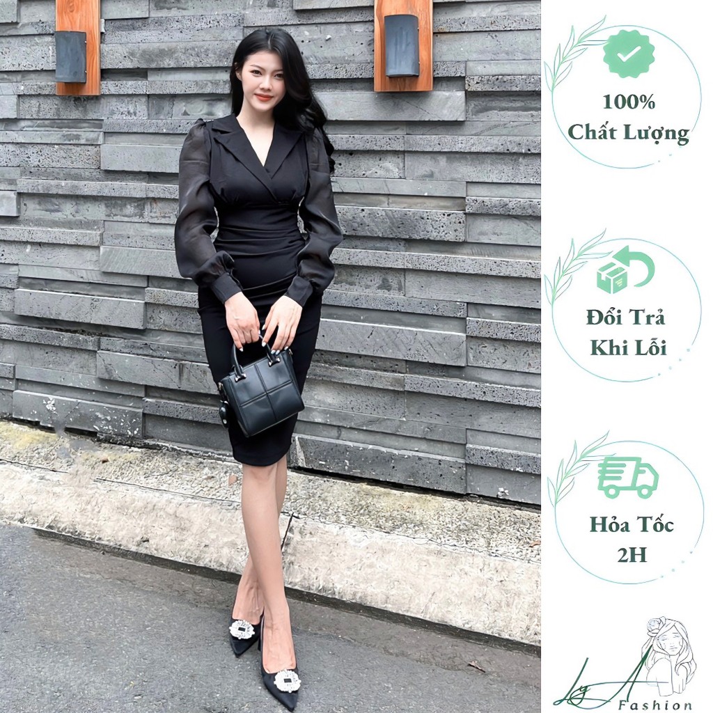 Office Party Bodycon Dress Designed with Vest Collar, Long Sleeves ...