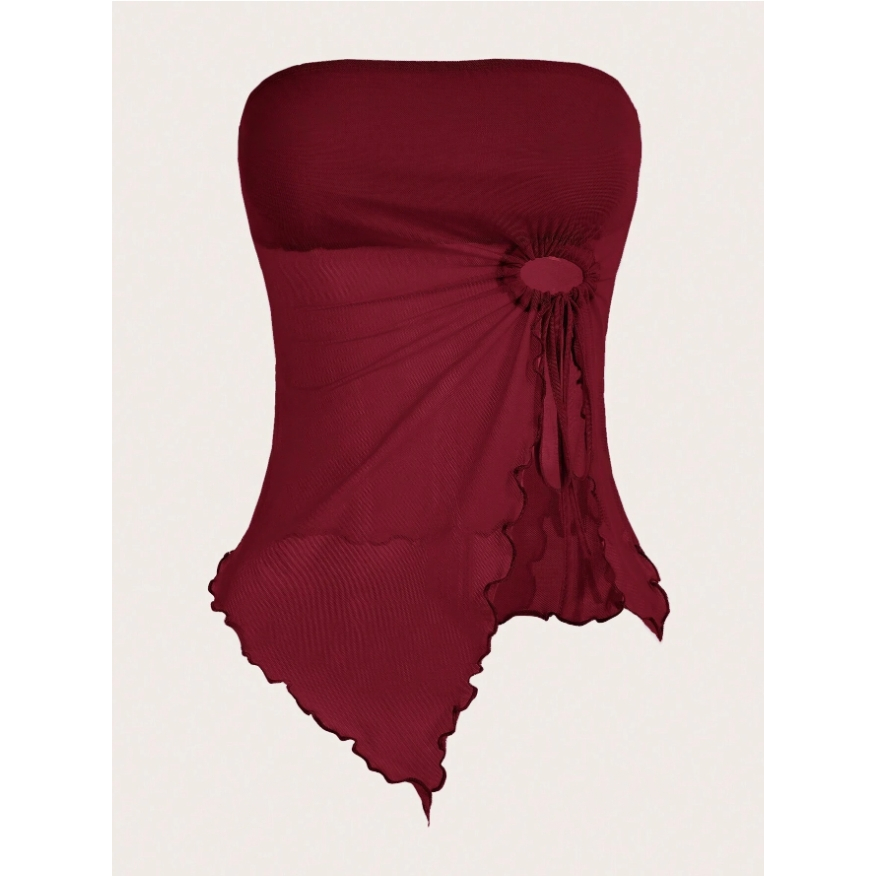 Slit tube top with drawstring flap, mesh tube top with drawstring ...