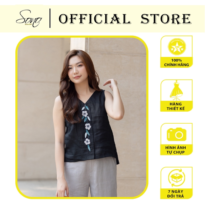 SONO - linen shirt Sleeveless Youthful vertical embroidery motifs | Shopee Philippines