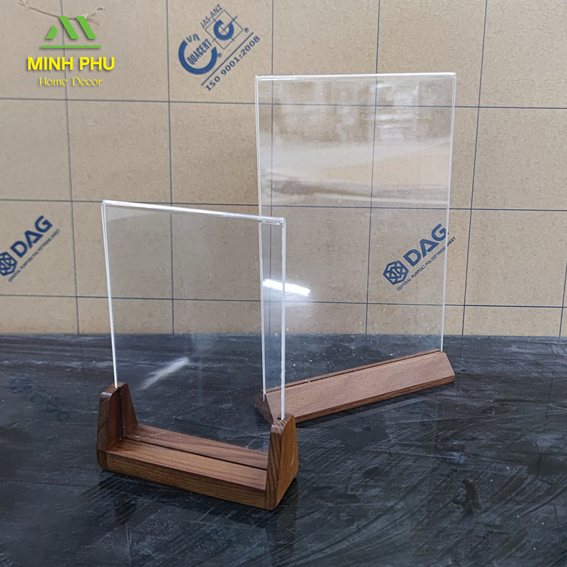 Standee Menu Mica A4, Tabletop Menu A5 with luxurious wooden base ...