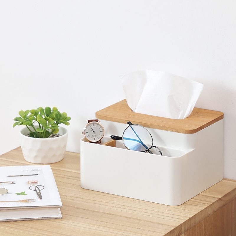 Wooden Lid Desk Tissue Box, 3-Compartment Design Includes shopgiadung ...