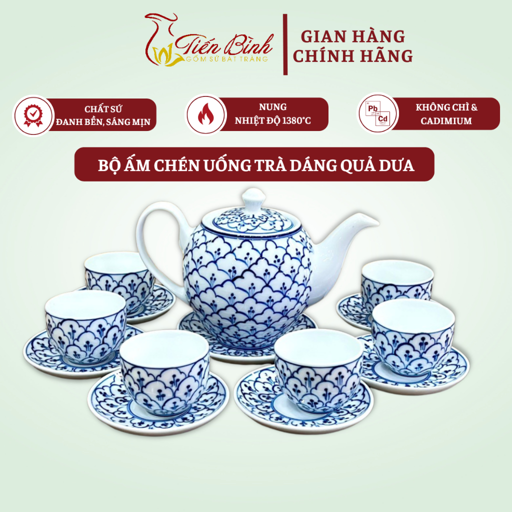 Bat Trang tea set 14 Piece, Tien Binh tea set with melon shape and many ...