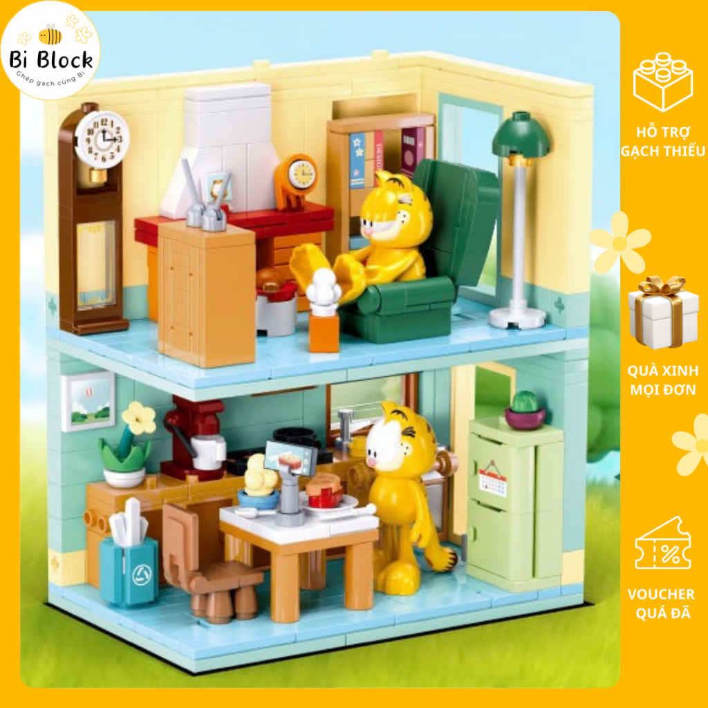 [HOT] Garfield Cat Assembly Toy Set Daily Life Room Miniblock 3D Model ...