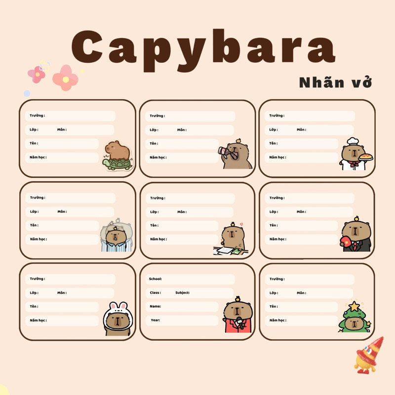 Set of 10 uniquely designed Capybara notebook labels || Nah’s store ...