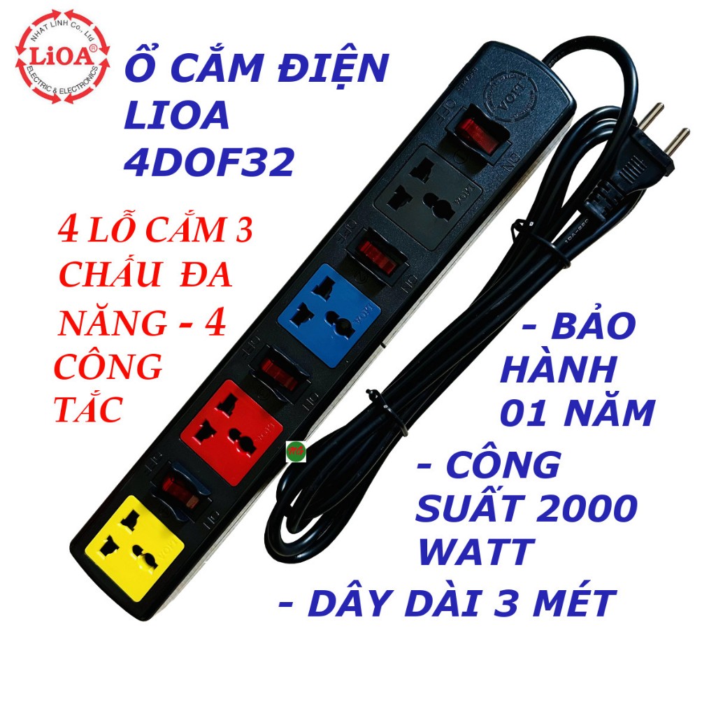 LIOA 4DOF32 multi-function 3-pin power outlet, 4 holes, 4 separate ...