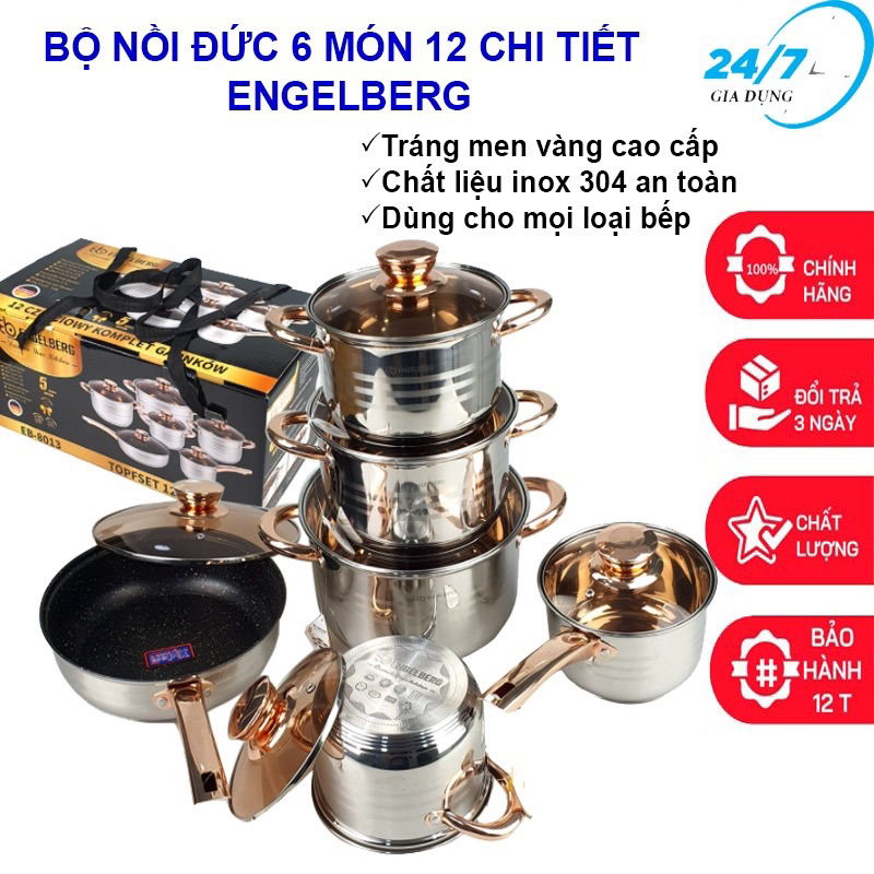 German pot set ENGELBERG 6 Piece 12 parts with 5-layer magnetic bottom ...