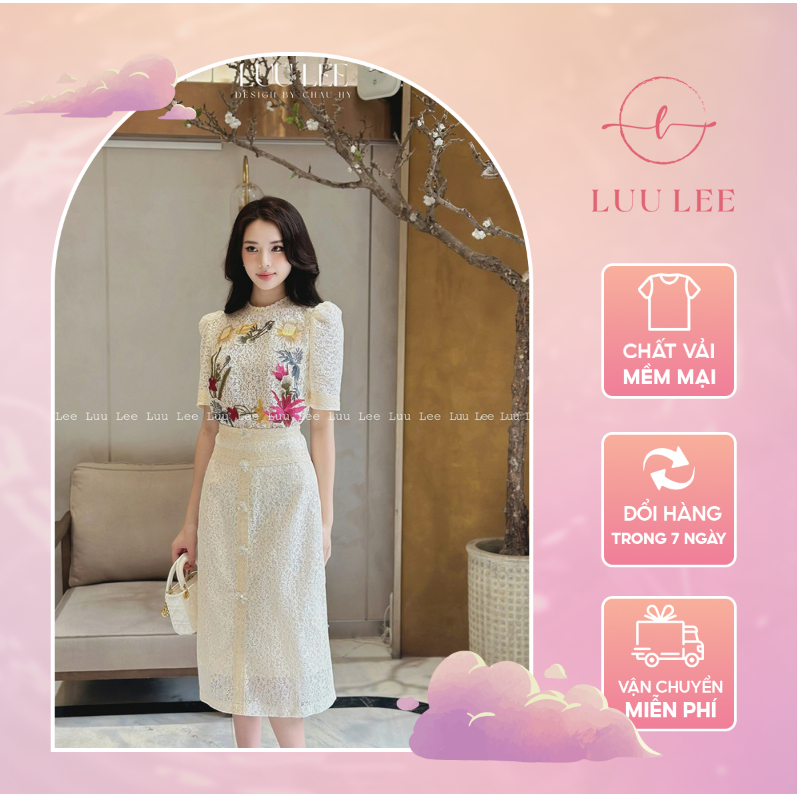 LEE Lace dress embroidered chest pattern to lemon is suitable for work out Design BY LUU LE ...