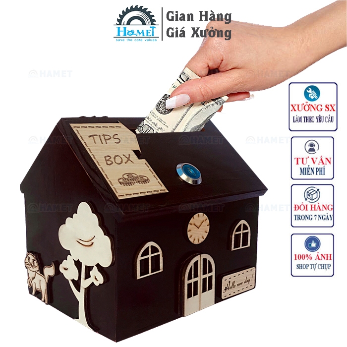 Lovely House Shaped Wooden Tip Box (HAMET_HBNN) Money Box with Sturdy ...