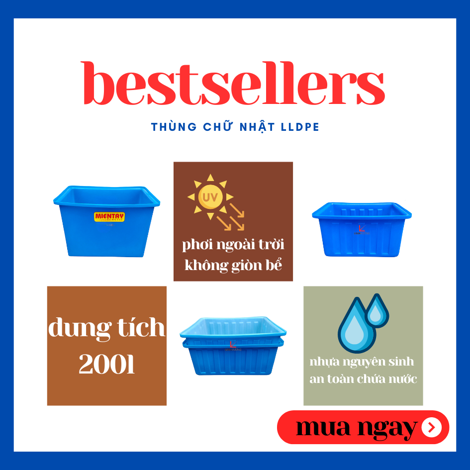 LLDPE plastic rectangular barrel with capacity of 200l, height 43cm and ...