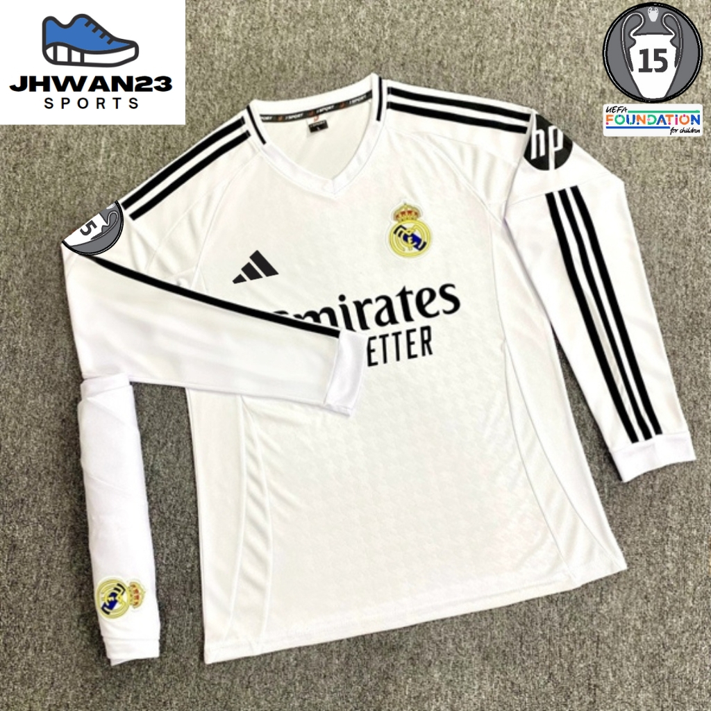 Real Madrid white LONG SLEEVE home football kit season 24 25 - C1 ...