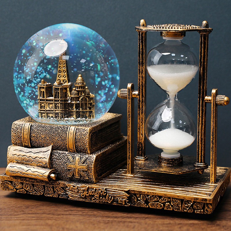 Luminous snow crystal ball hourglass with music box, cute birthday gift ...