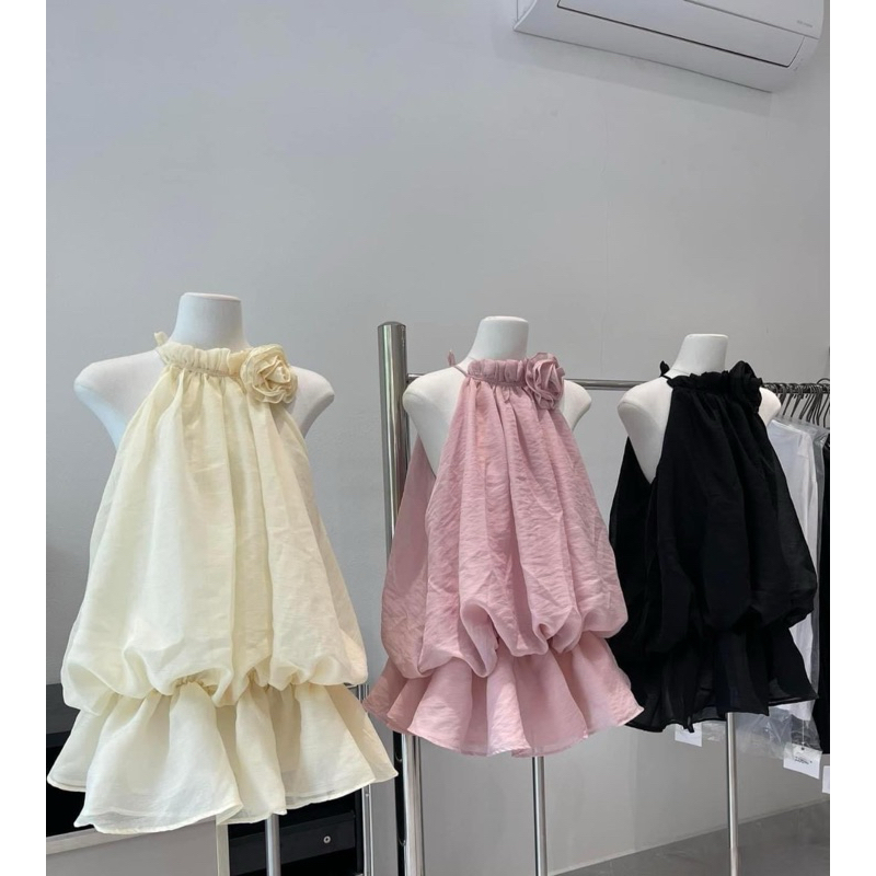 Lady Silk Overalls Dress With Flower Decorated 2 Layers Short Form ...
