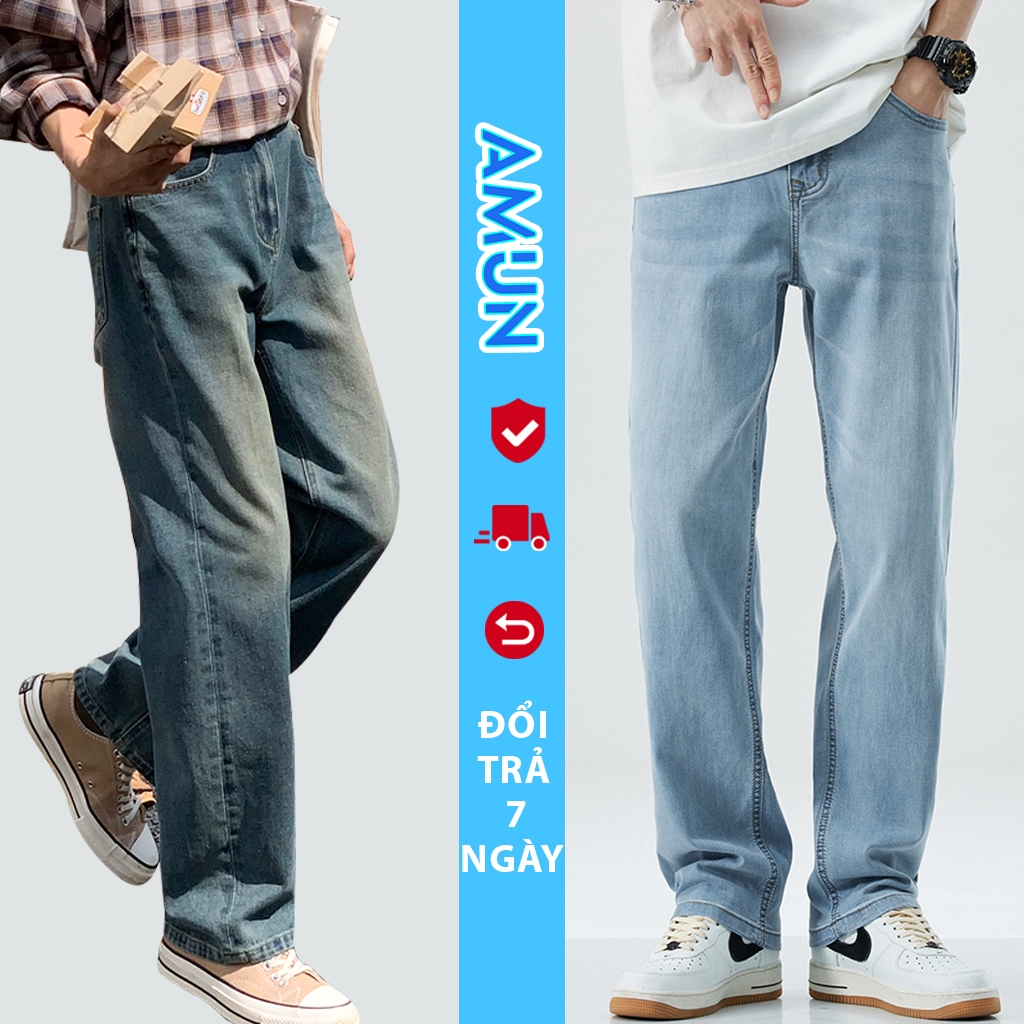 Blue and Black RETRO men's baggy jeans with wide leg and high waist ...