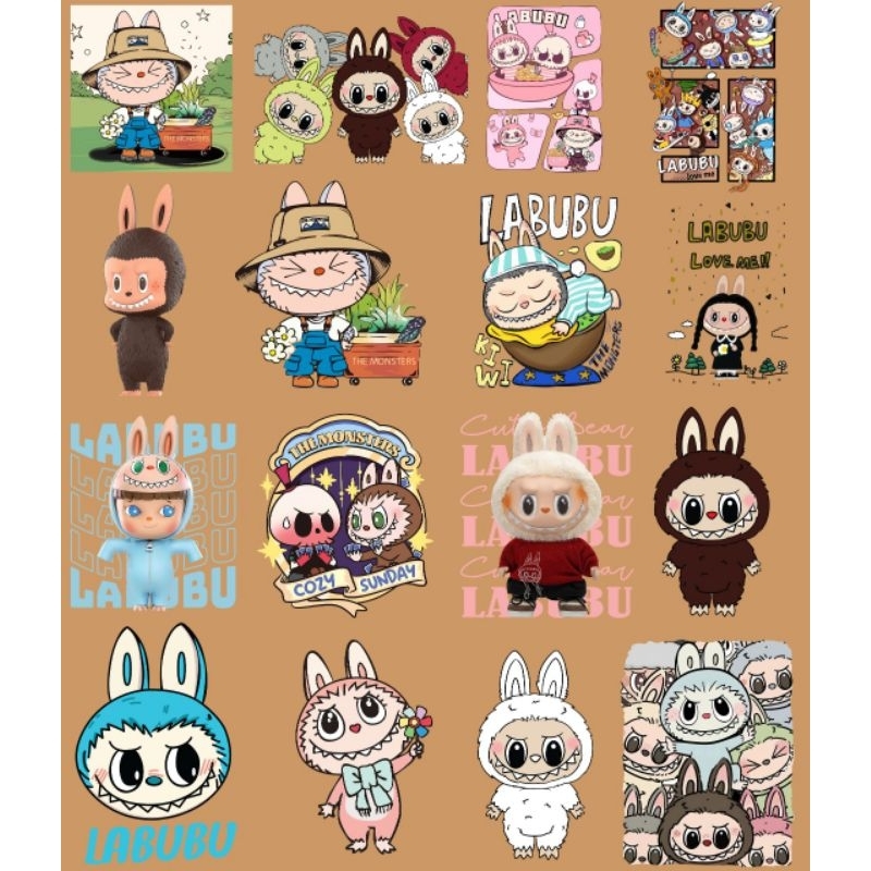 Set of 16 Iron-on Stickers, Heat Stickers Model Labubu LB04 (Multiple ...