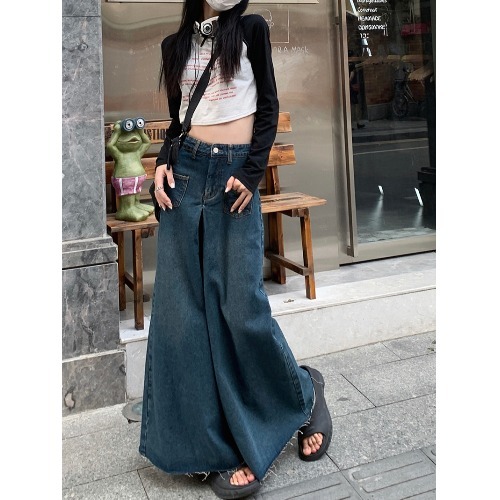 Retro Flared Jeans Super Wide Square Pocket For Women With High Back ...