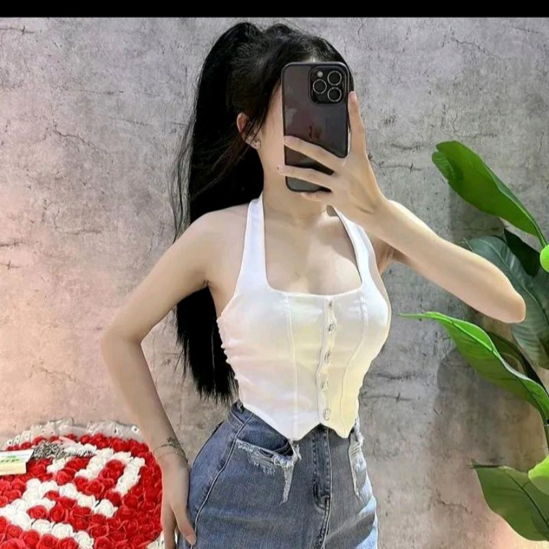 Buttoned Camisole with Chest Pad Crochet Form Bodycon Stretch Cotton Bozip Freezie 40-53kg ...