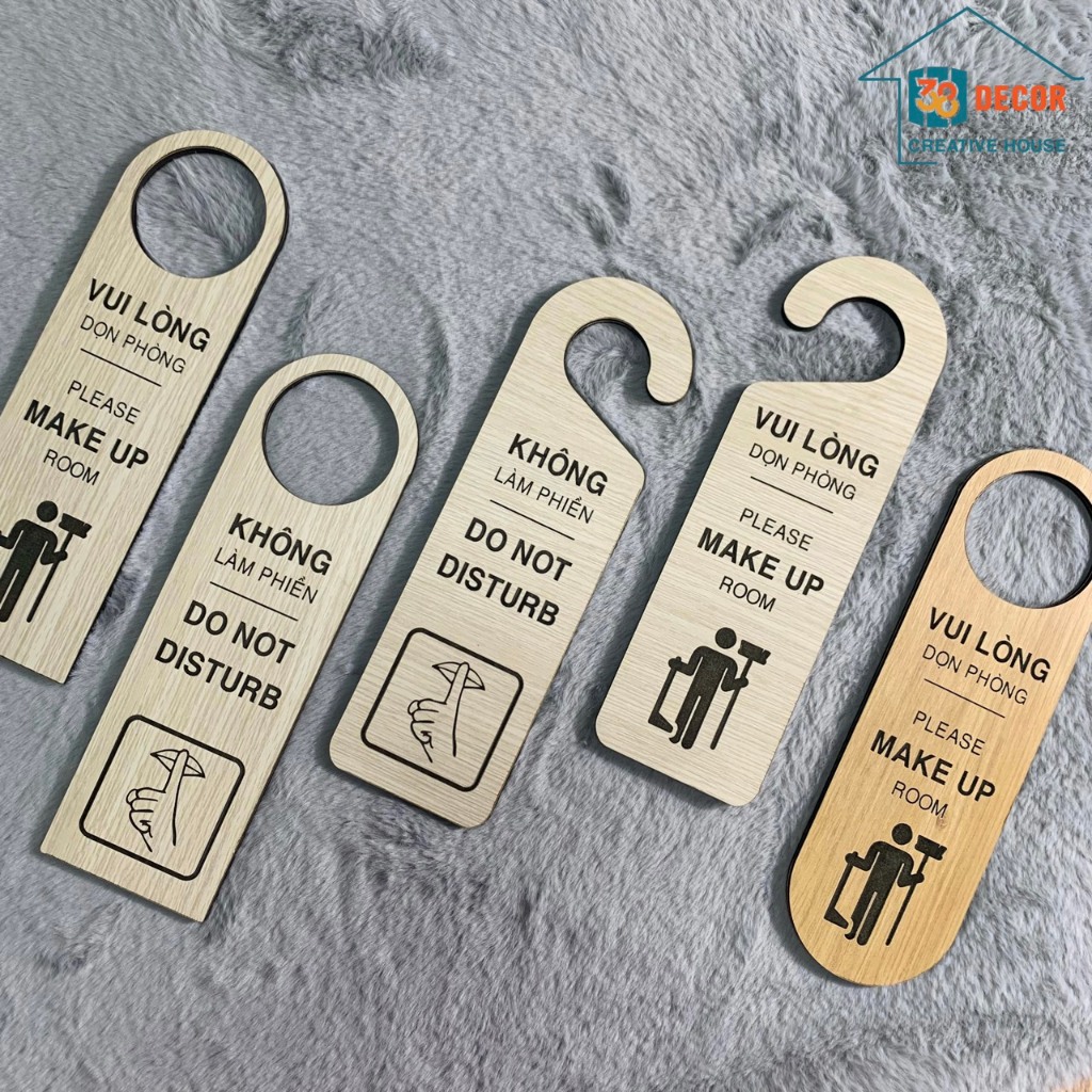 Double-sided hotel room door tag, laser-engraved wooden housekeeping ...