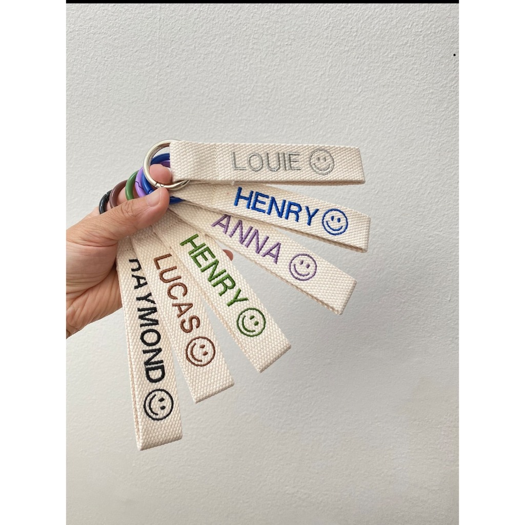 Name Tag embroidered with Name upon request, Name embroidered keychain ...