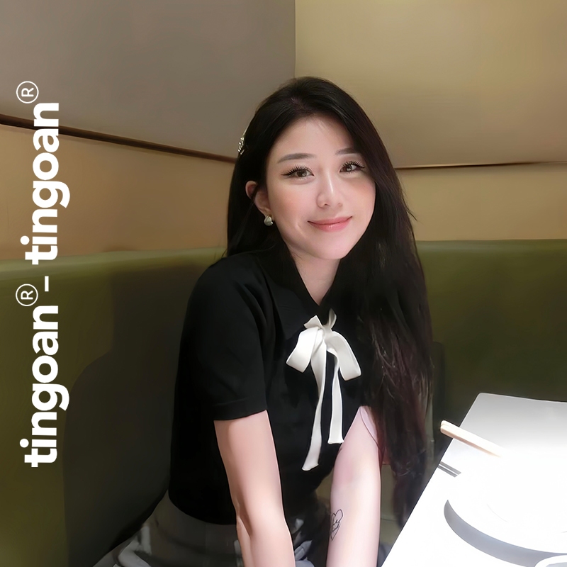 Tingoan x shopee - Black crop sweater with bow pattern YURI YURI TOPBL ...