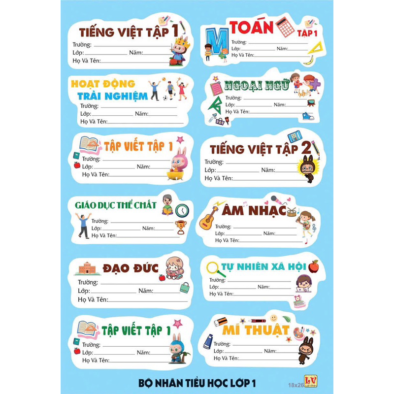 Combo of 12/15 Subject Notebook Labels for Grades 1-9 (with adhesive ...