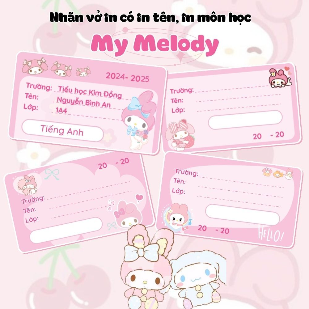 MY MELODY SUBJECT notebook labels, printed with subjects and names as ...