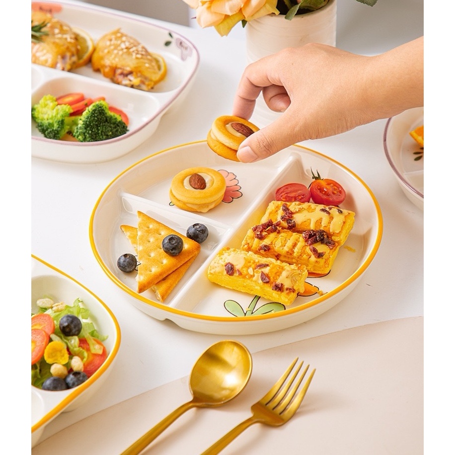 Handmade Hand-painted Porcelain Plate with 3 Convenient Dividers and ...