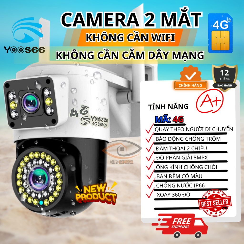 Yoosee 2-Eye 4G Camera, Camera Uses 4G sim Without WiFi, 8MPX Resolution | Shopee Philippines