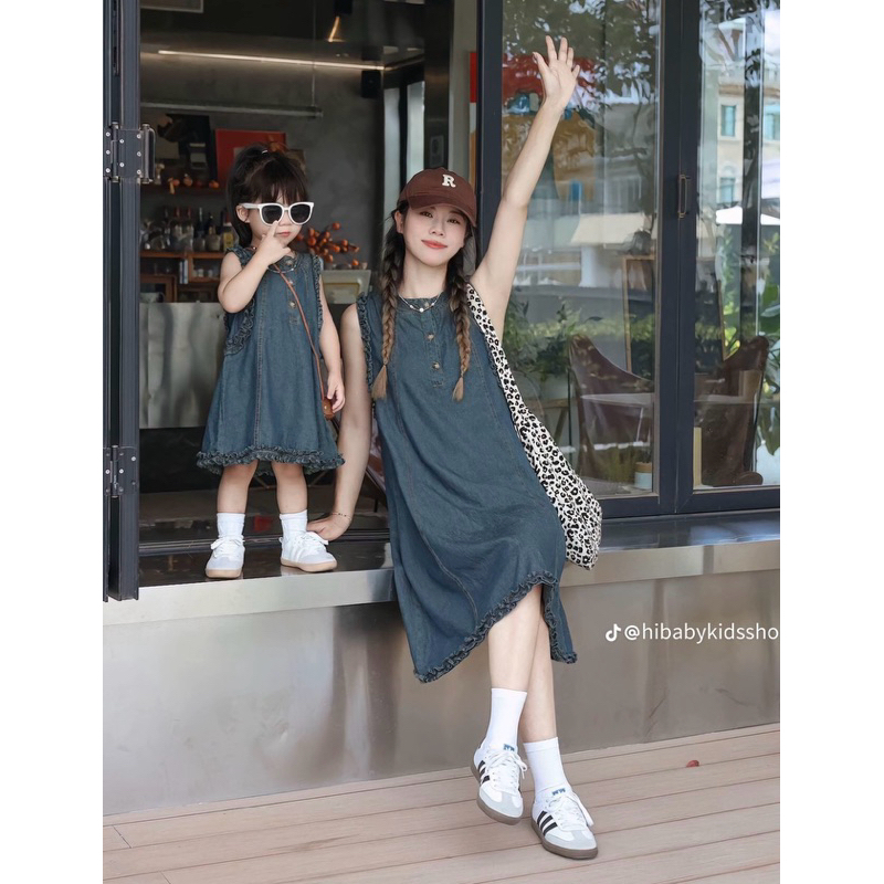 Girls' straight jean dress designed with stretch denim fabric, suitable ...