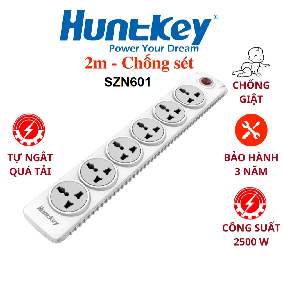 Huntkey SZM601 6-Pin Lightning Protection Power Socket 2m long ...