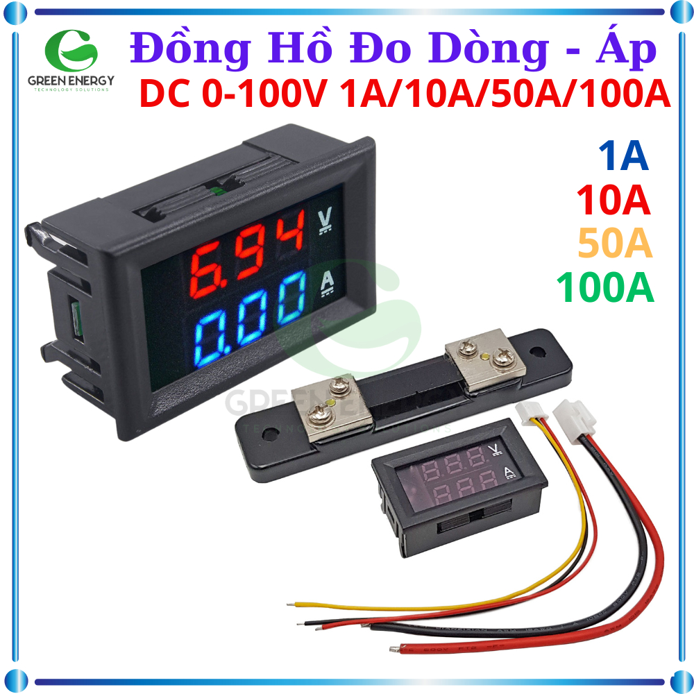 Dc Voltage Current Meter 0-100V 1A/10A/50A/100A Dimensions 48x29x22 mm ...