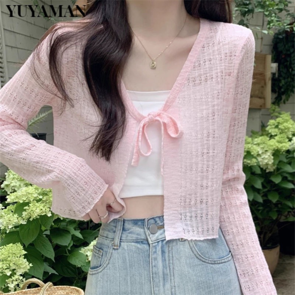 Jacket Thin wool, short-sleeved lace-up cardigan in white, black, cream ...
