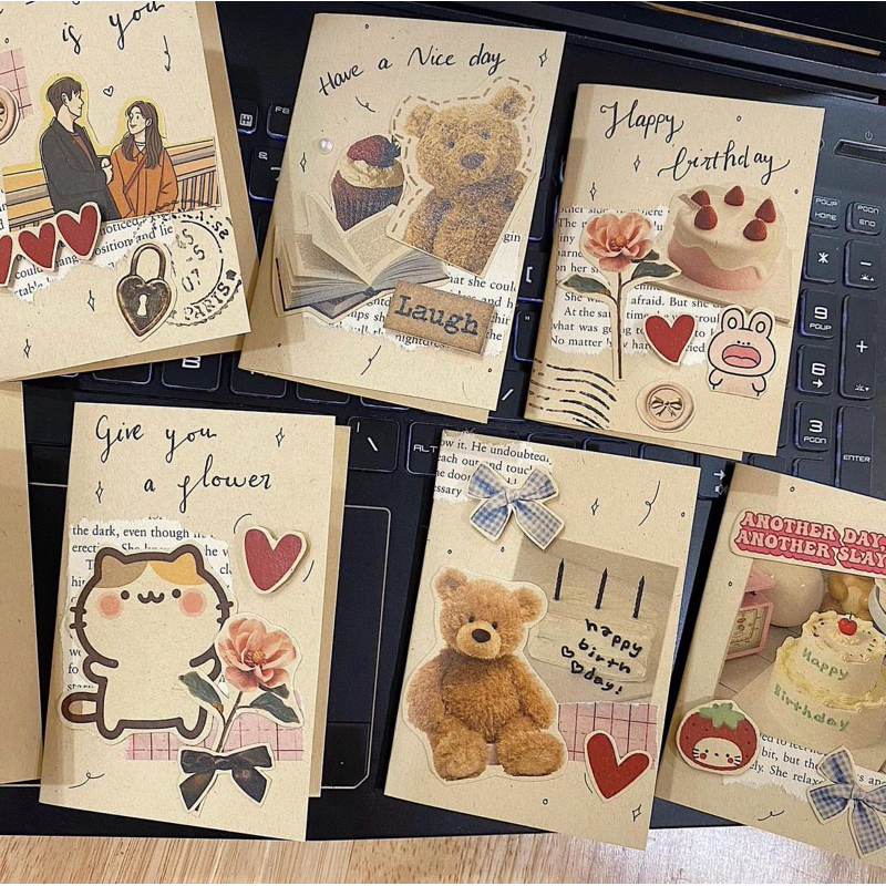 Handmade sticker Cards With Theme Love, Friendship, Birthdays (Random ...
