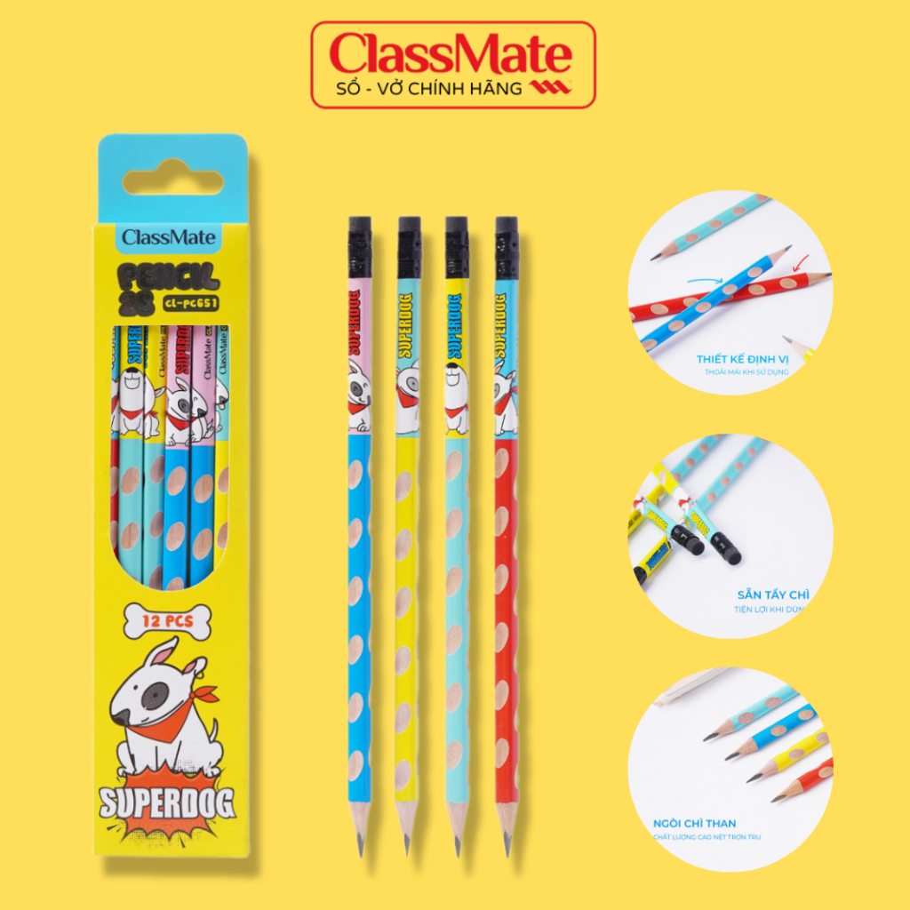Box of 12 Wooden Pencils with Positioning Simple Grip Classmate Nib 2B ...