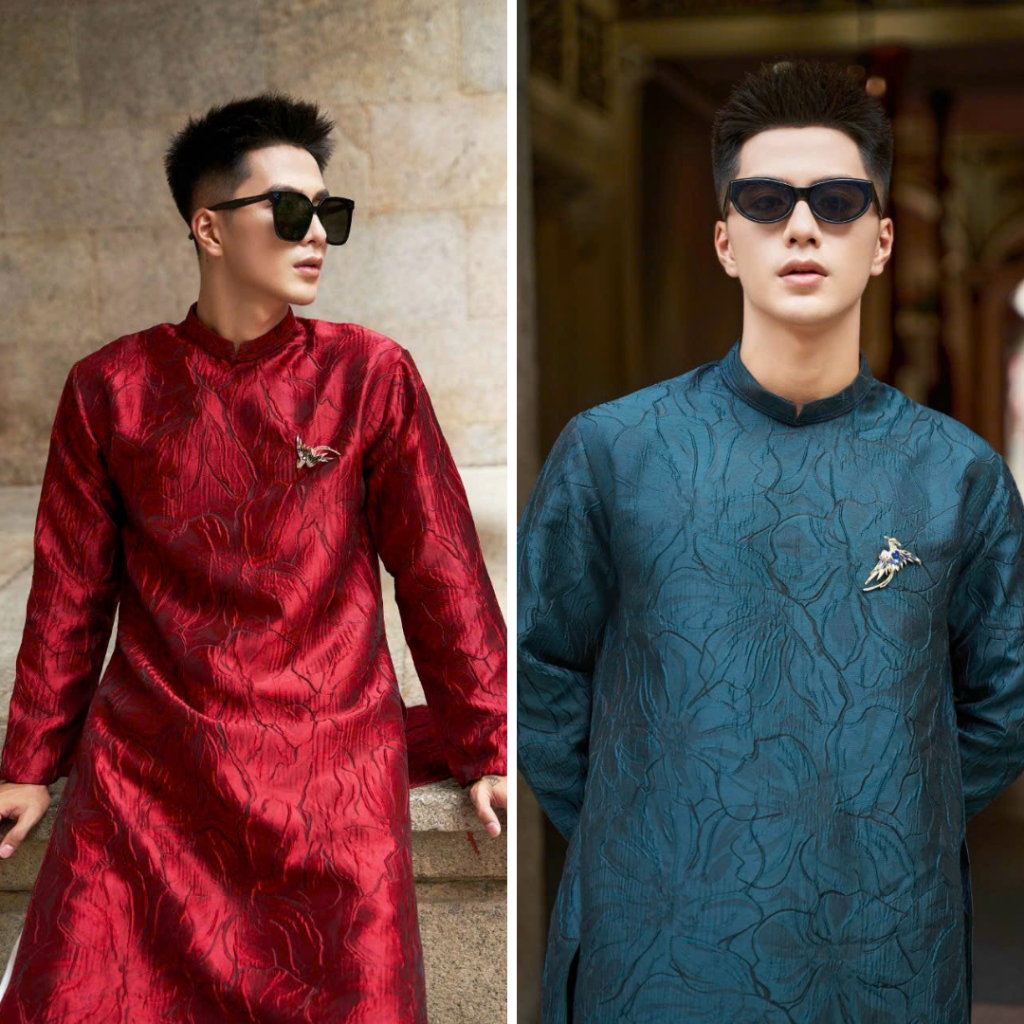 Men's Brocade Ao Dai Traditional Innovative Ao Dai Made of Embossed ...