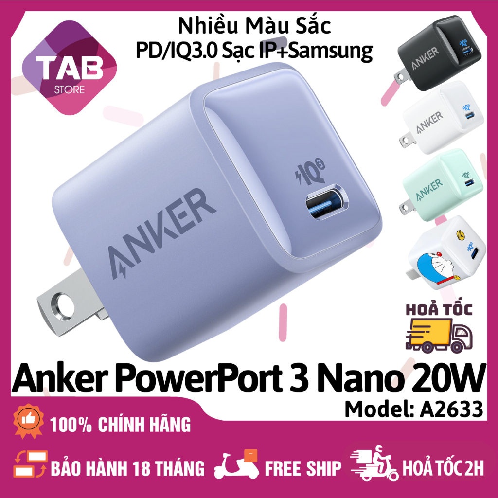 Anker PowerPort 3 Nano 20W PD/IQ3 Multi-Color Charger - A2633 | Shopee ...