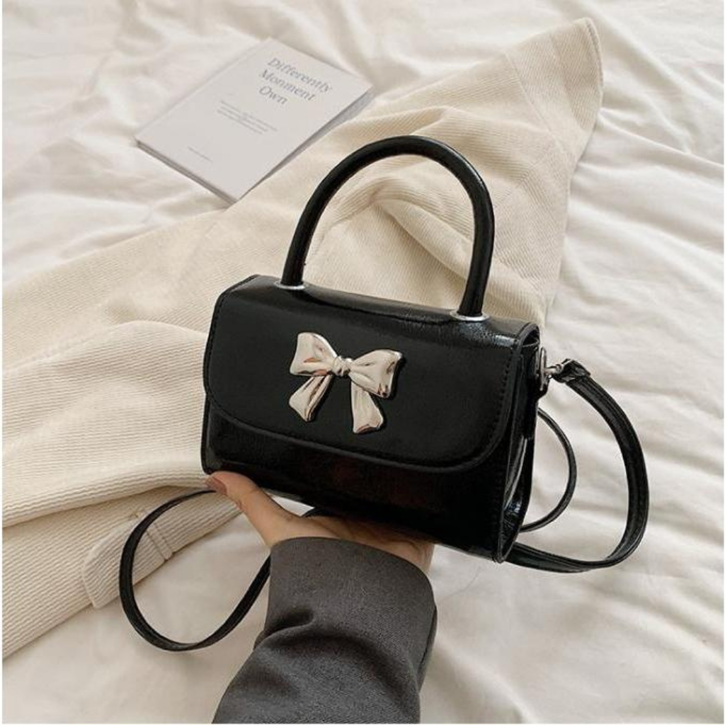 Women's mini bag, beautiful crossbody bag with silver bow pattern for ...