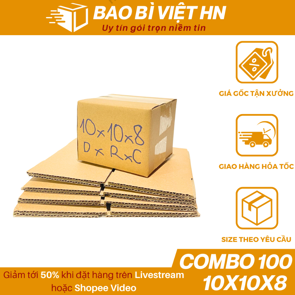 10x10x8 Combo of 100 carton boxes for packing cod paper - Viet Han ...