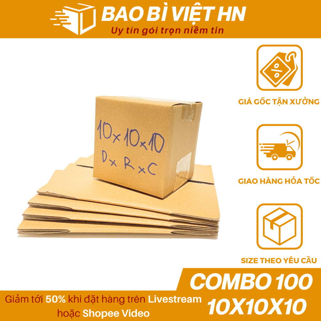 10x10x10 Combo of 100 carton boxes for cosmetic packaging - Viet Han ...