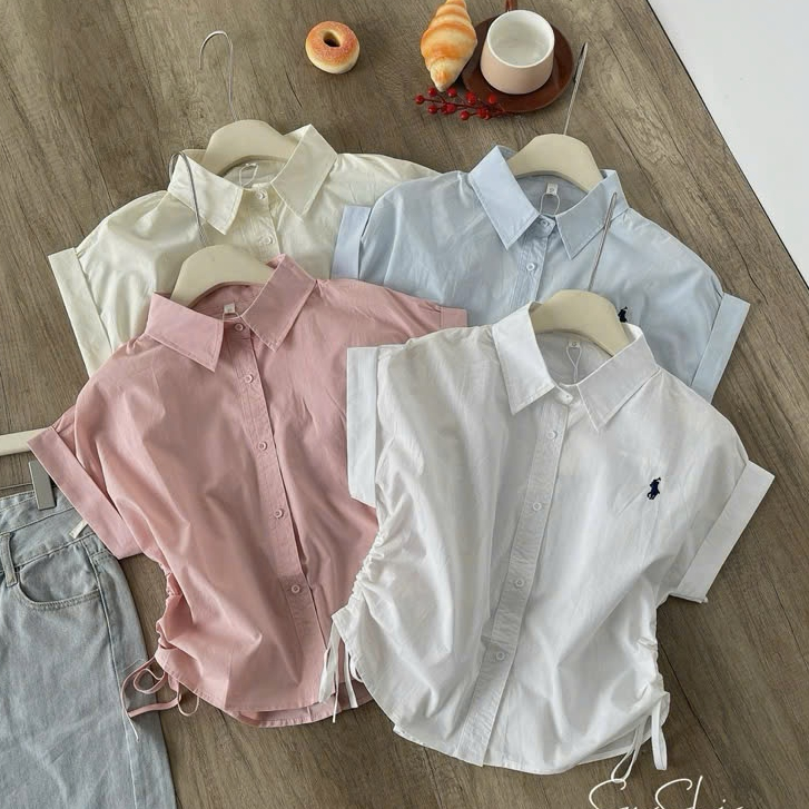 BARE_ Women's horse-embroidered mussel-sleeved shirt Korean-style ...