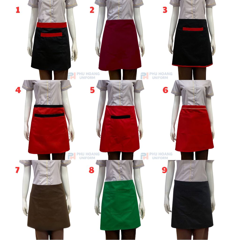 [ 9 MODELS ] Short apron with horizontal ties for baristas serving ...