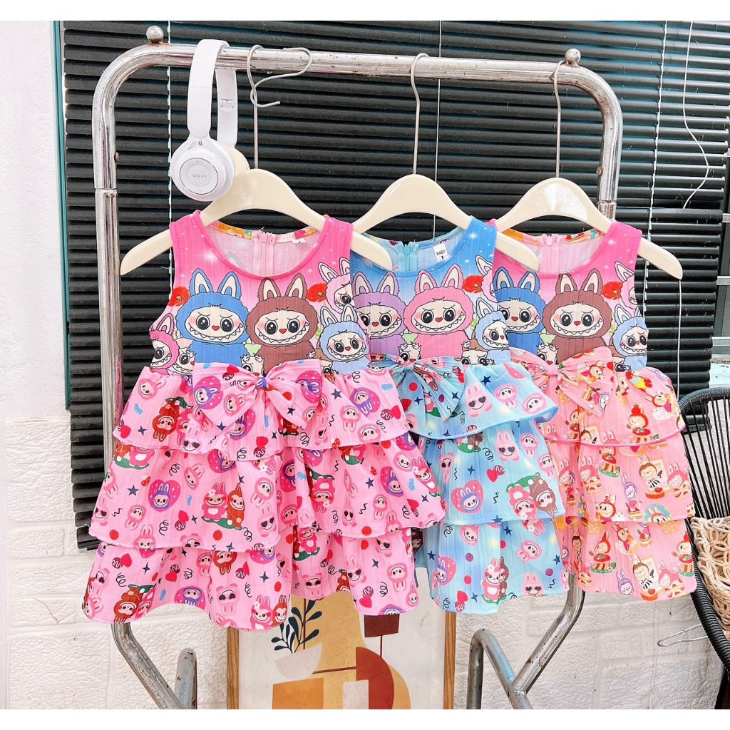 Baby girl dress - 3-layer ruffle labubu dress with pretty bow hottrend ...