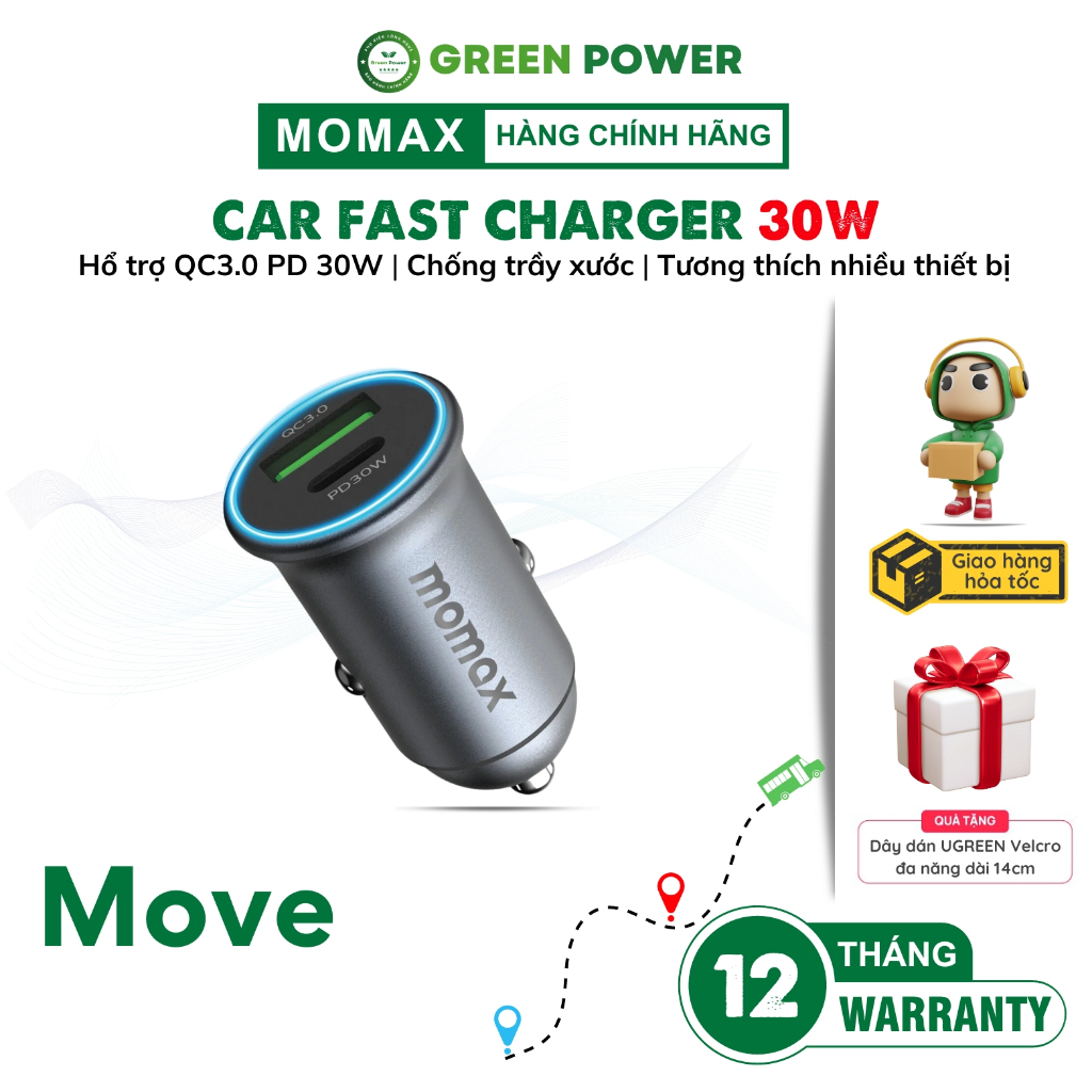Momax MoVe 30W UC18 2-Port Fast Car Phone Charger, Supports QC 3.0 Dual ...
